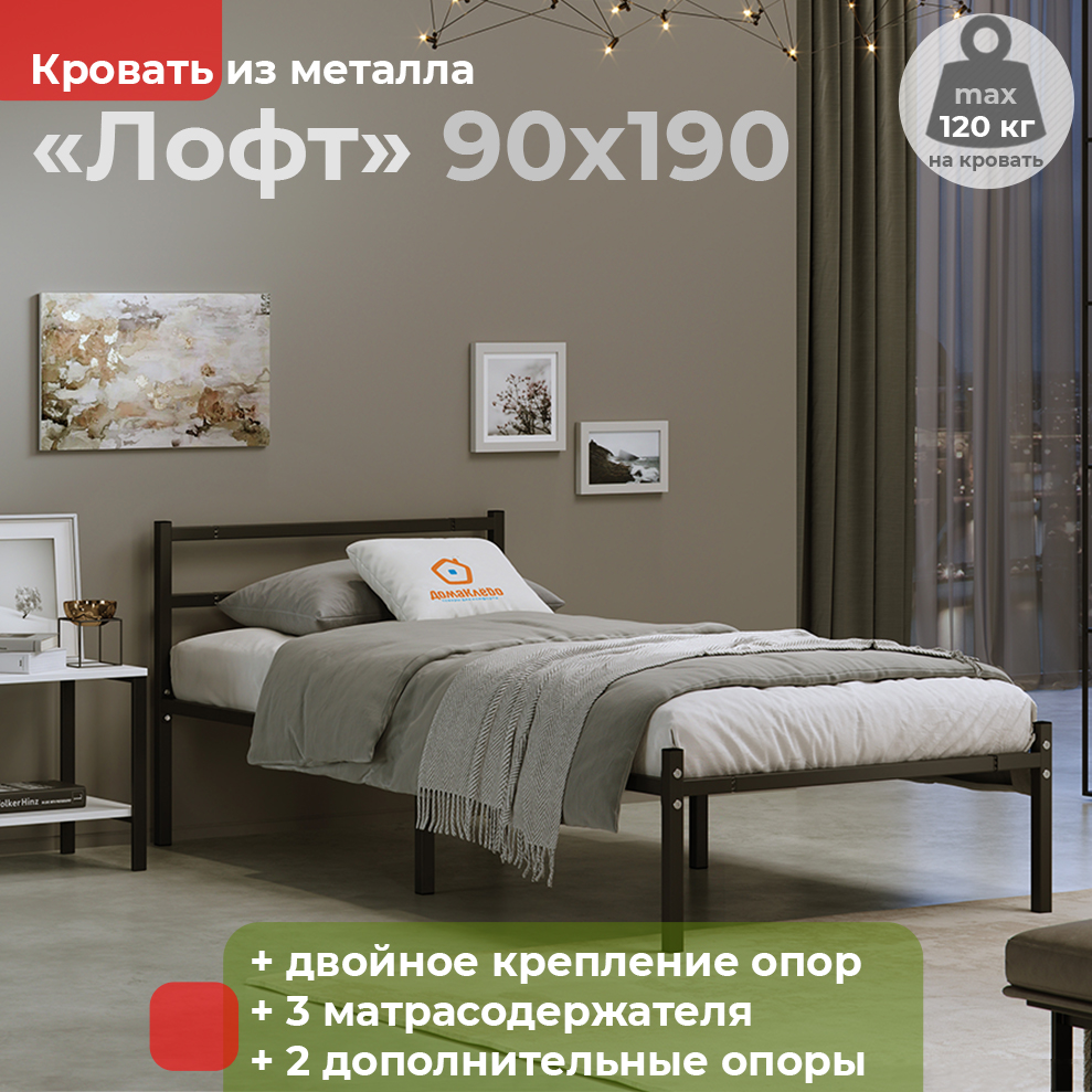 Кровать металлическая ДомаКлёво Лофт 90х190 черная
