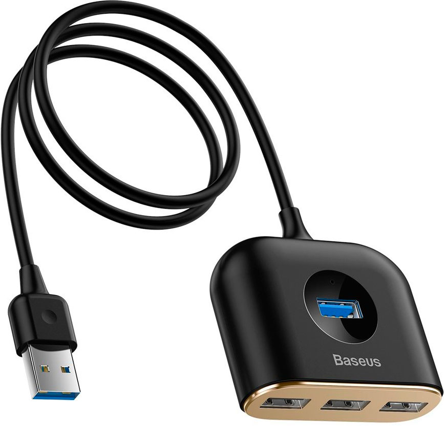 Разветвитель для компьютера Baseus Square Round 4 in 1 USB3.0 to USB3.0+3xUSB2.0 Black