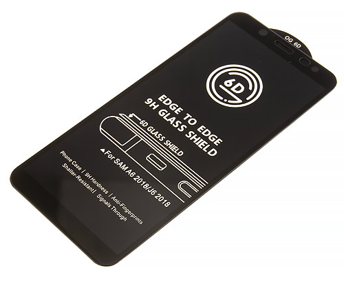 Защитное стекло 9H Black для Samsung J6(2018) черное т/у