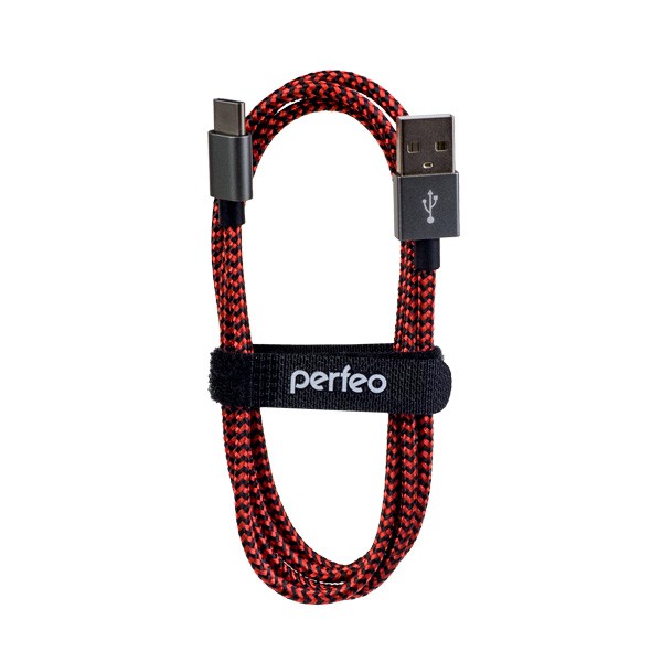 Кабель Perfeo USB2.0 A вилка - USB Type-C вилка, черно-красный, длина 1 м. (U4901)