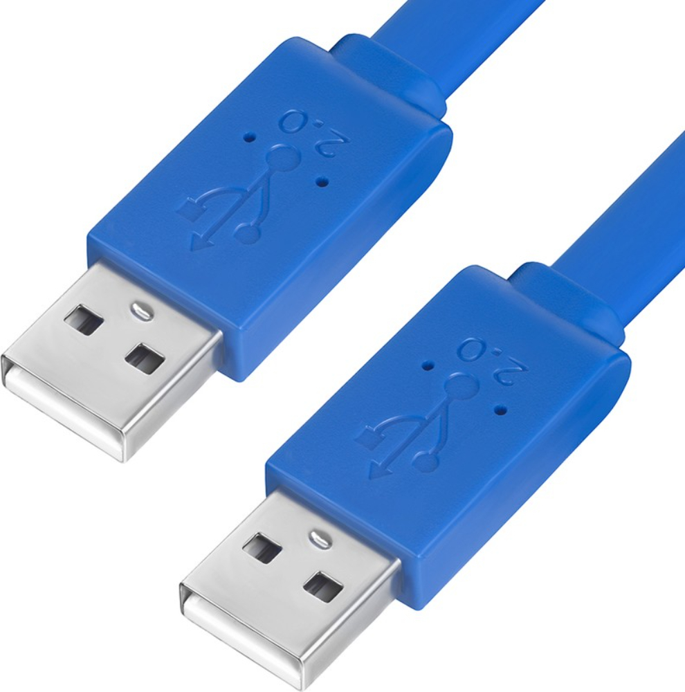 GCR Кабель PROF 1.5m USB 2.0, AM/AM, плоский, синий, морозостойкий