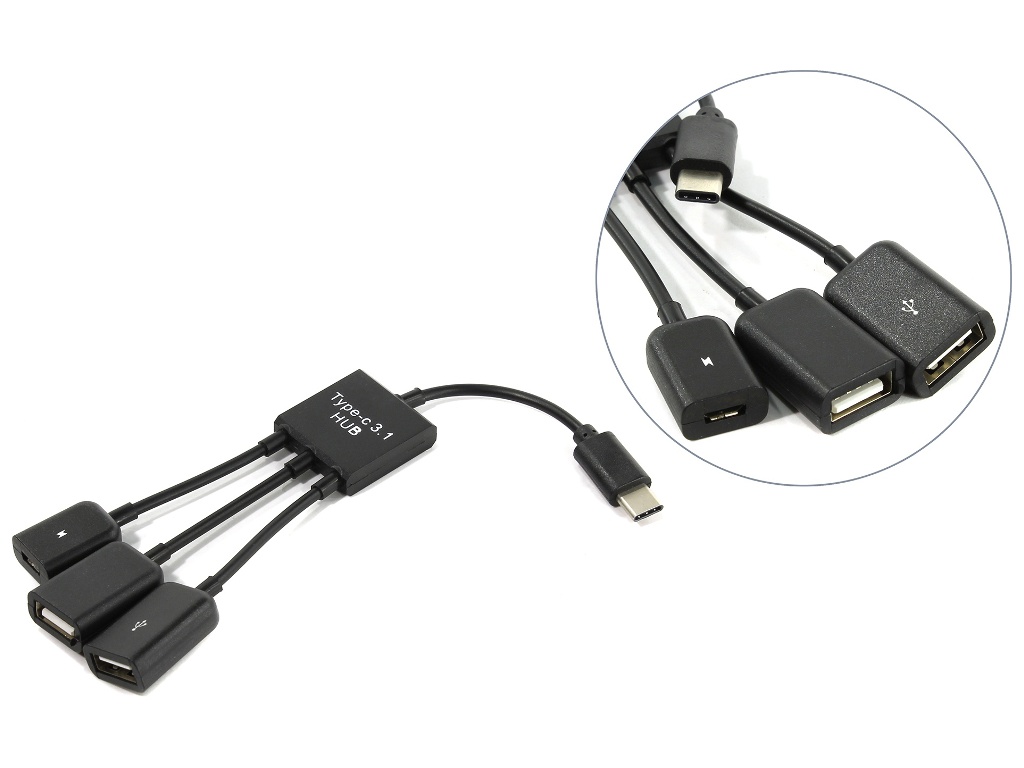 Разветвитель для компьютера KS-is OTG 2xUSB 2.0 MicroUSB F - USB Type C M KS-319