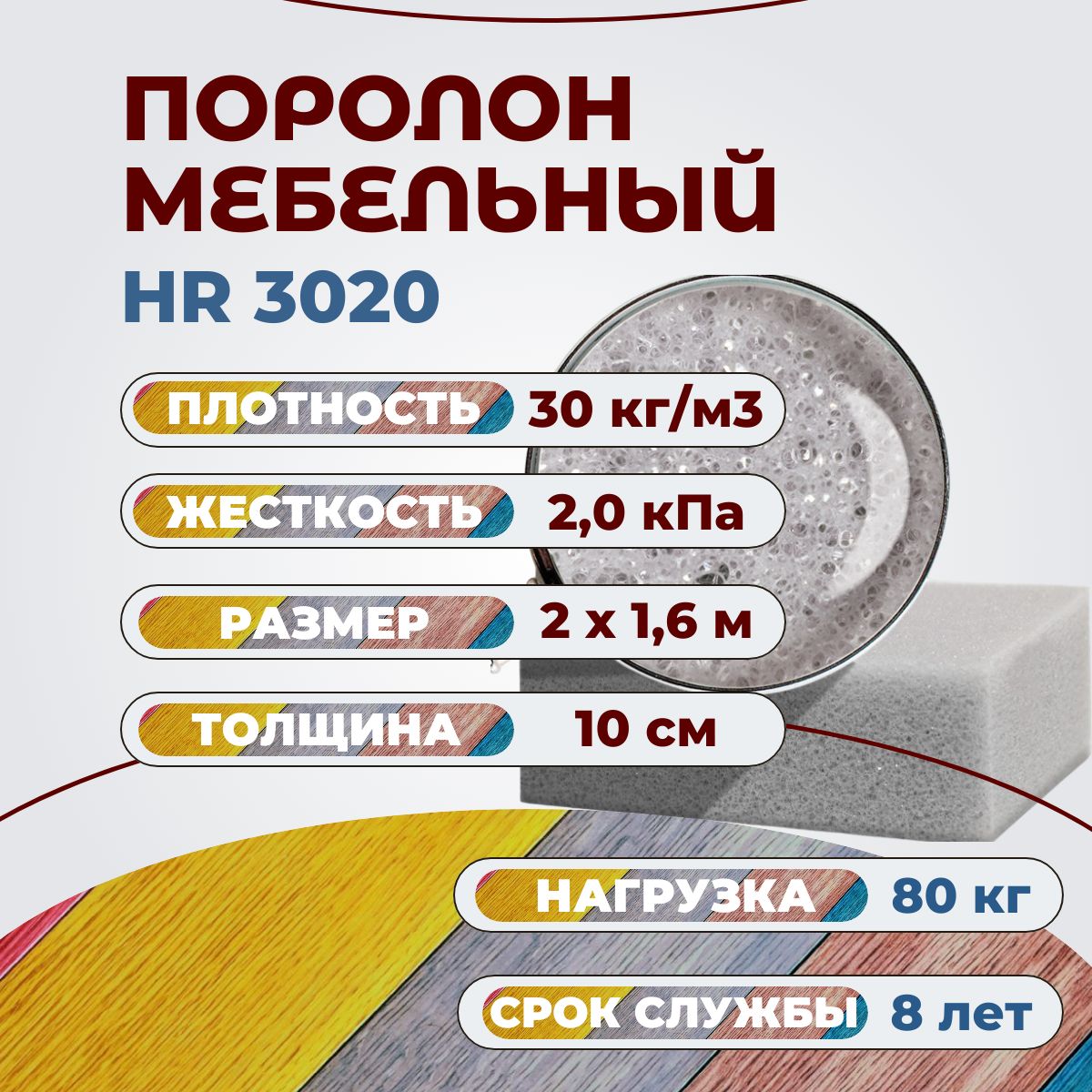 Поролон мебельный FoamLine HR3020 2000х1600х100 мм