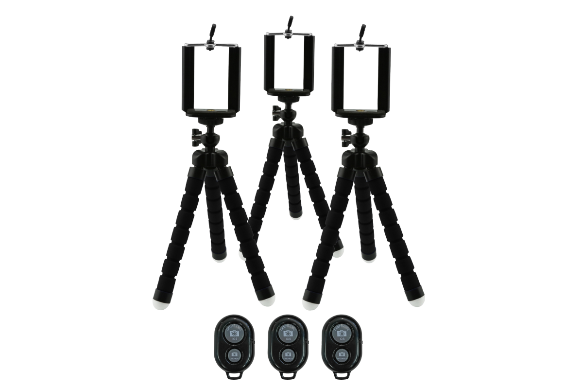 Штатив-трипод Flex-01K для телефона с гибкими ножками, черный, с кнопкой Bluetooth, 3 шт