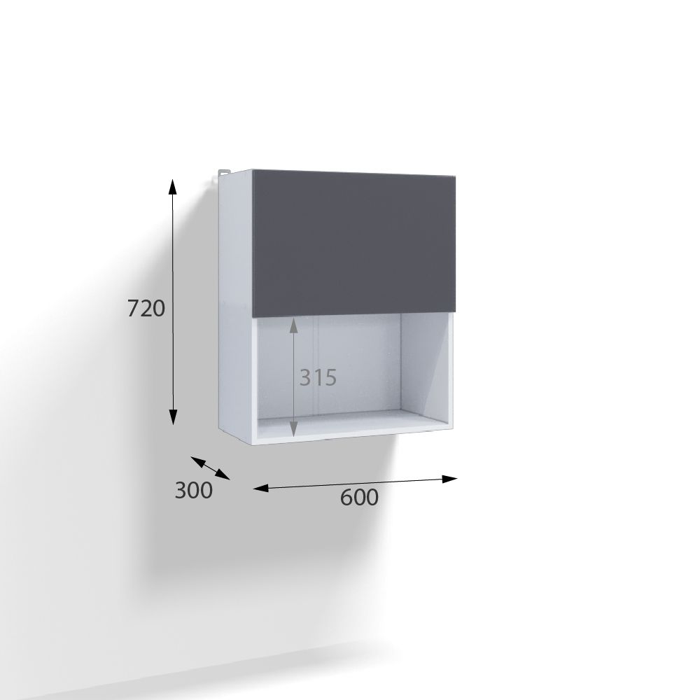Кухонный модуль навесной Velardy, для микроволновки с одной дверью 60см, серый графит