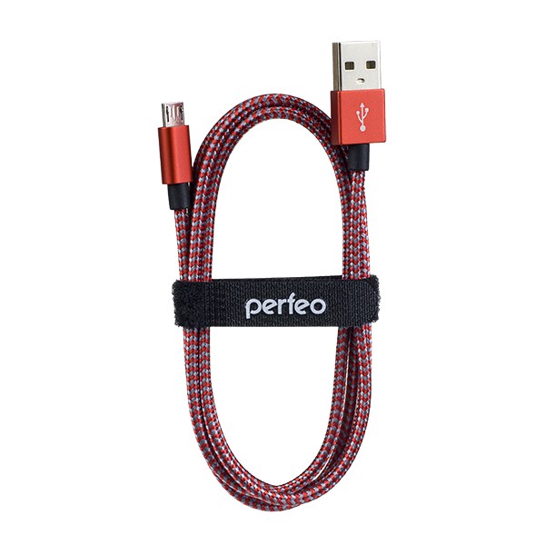 Кабель Perfeo USB2.0 A вилка - Micro USB вилка, красно-белый, длина 1 м. (U4803)
