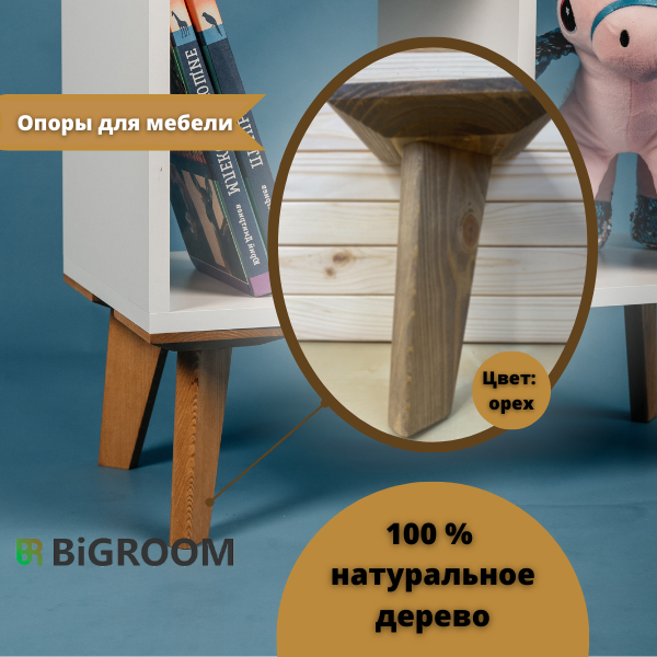 Ножки для мебели BIGROOM с основанием, 18 см, орех, 4 шт
