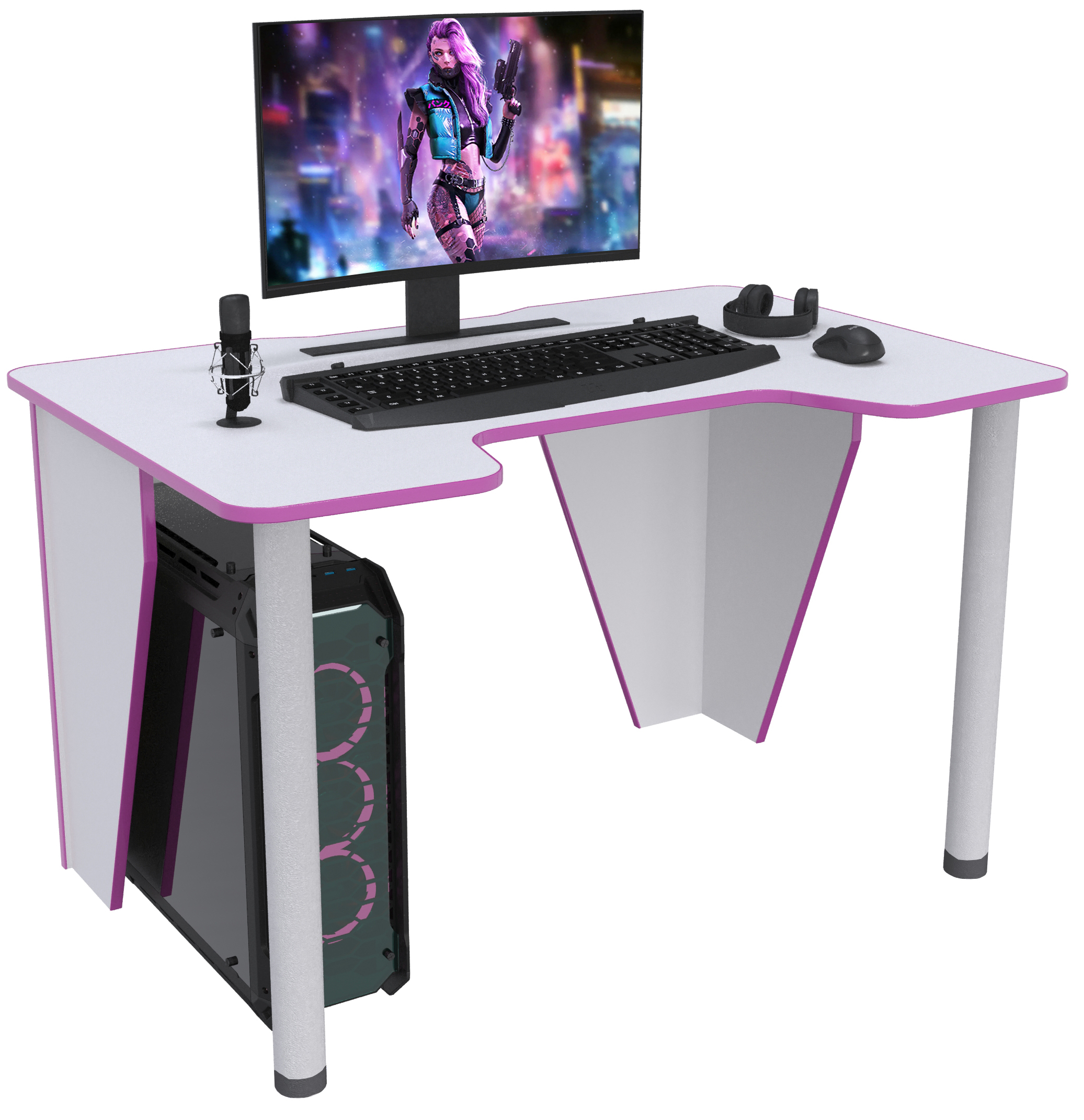 Компьютерный геймерский стол PROGamer ПРАЙМ белый/розовый