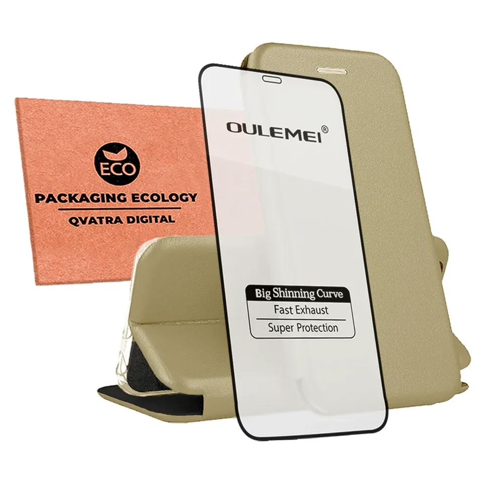 Чехол книжка для iPhone 11 / КОМПЛЕКТ со защитным стеклом 9D / для Айфон 11 / бежевый