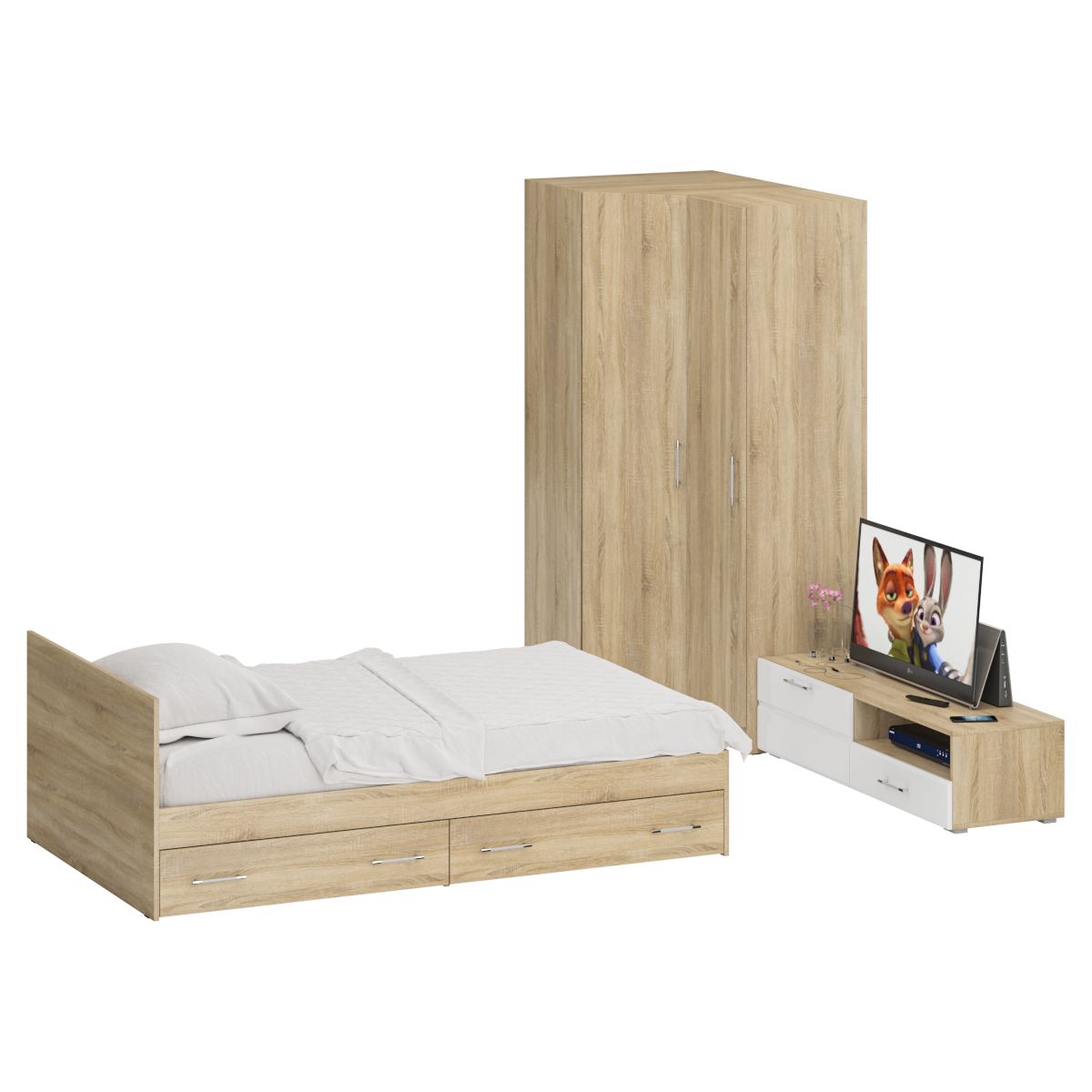 Мебель для спальни СВК Стандарт № 4 1200Я дуб сонома/белый глянец