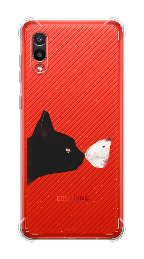 Чехол Awog на Samsung Galaxy A02 / Самсунг A02 "Черный кот и бабочка"