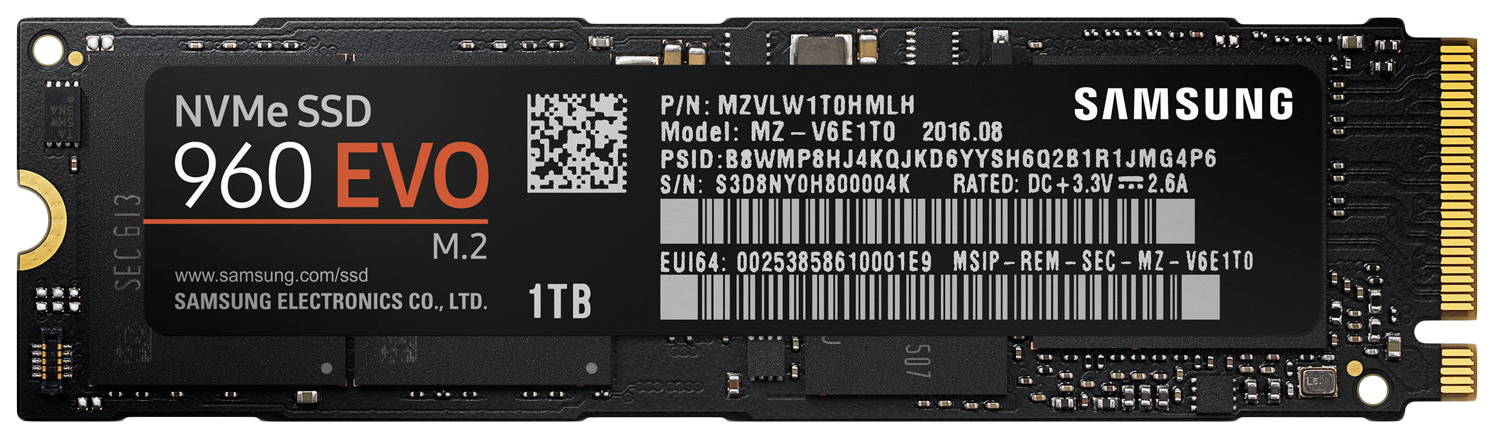 SSD накопитель Samsung 960 EVO M.2 2280 1 ТБ (MZ-V6E1T0BW)