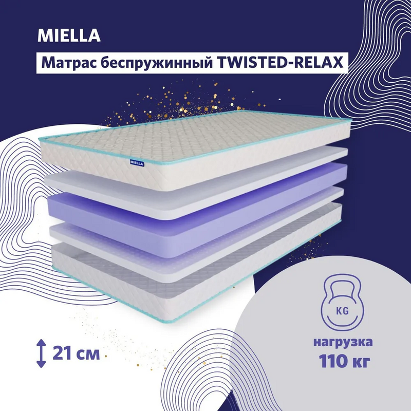 Матрас MIELLA Twisted-Relax для кровати, анатомический, беспружинный 120х200 см