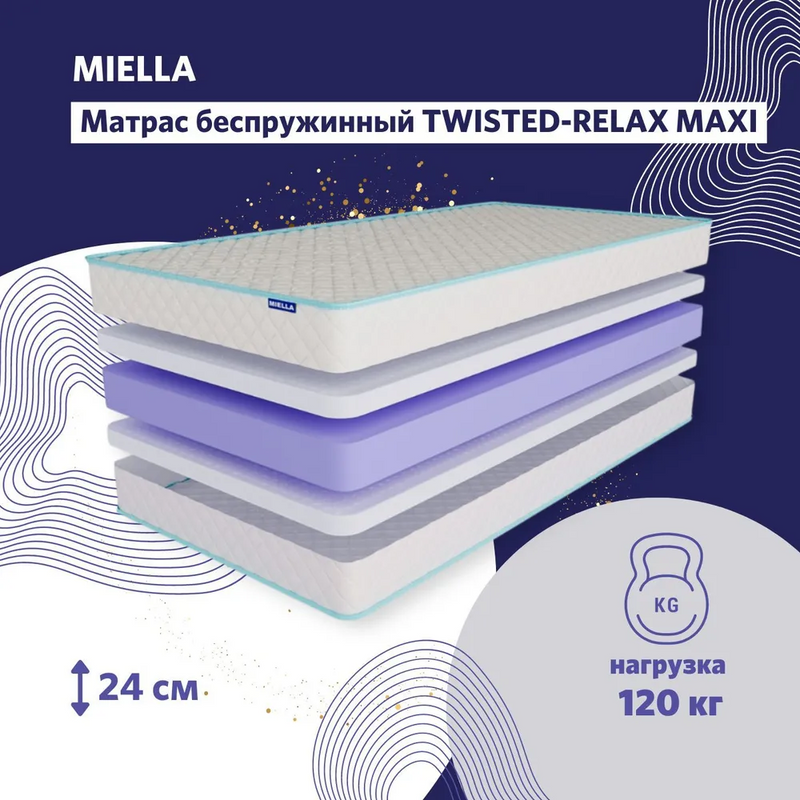 Матрас для кровати 160х195 MIELLA Twisted-Relax Maxi анатомический, беспружинный
