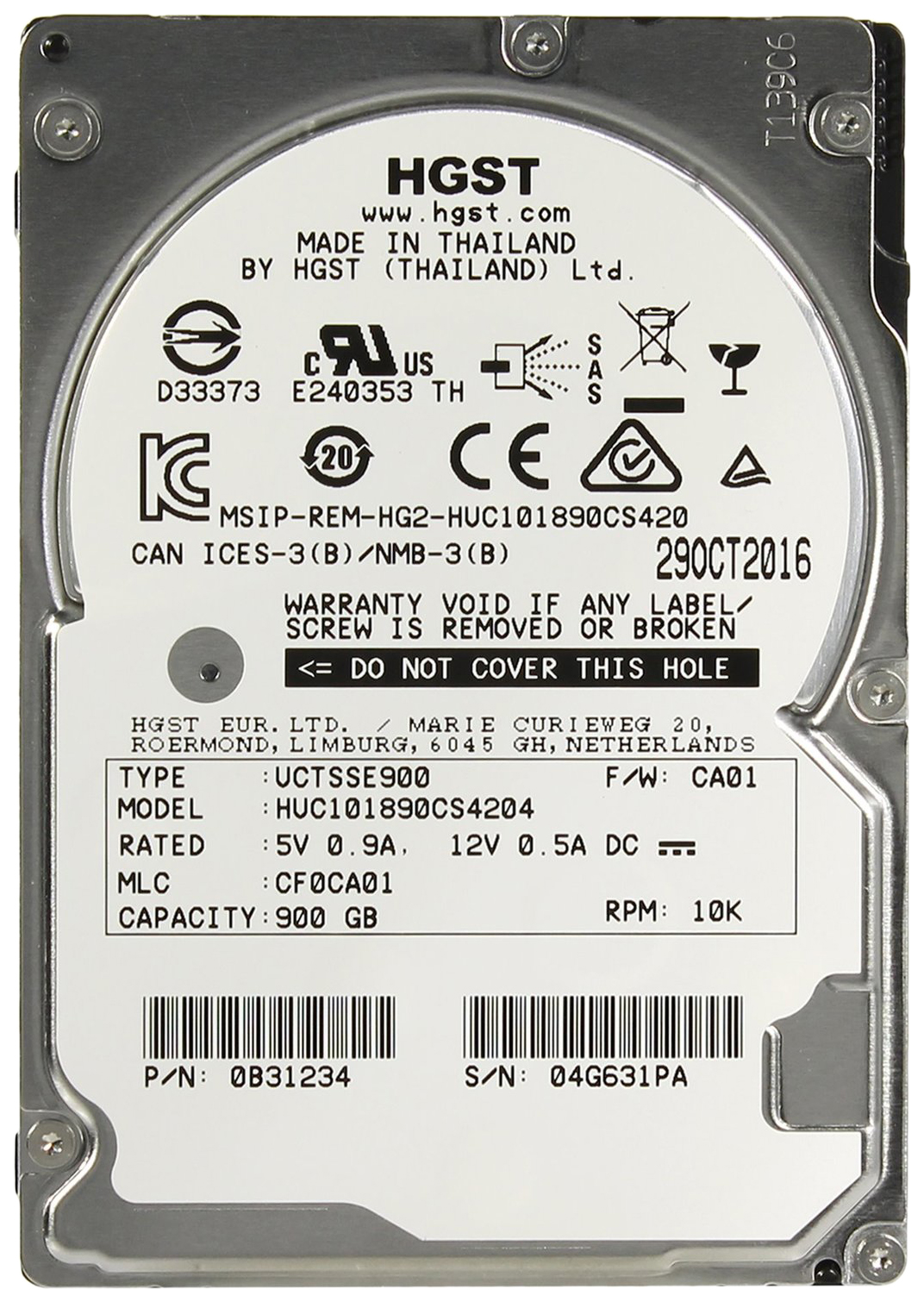 Жесткий диск HGST Ultrastar C10K1800 900ГБ (HUC101890CS4204)