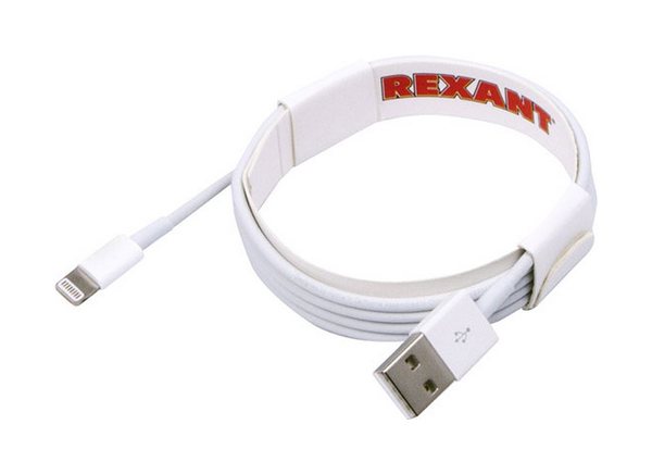Шнур "Rexant" для iPhone 5/5S/5C с оригинальным чипом (MFI), 18-0000, 1 м, белый
