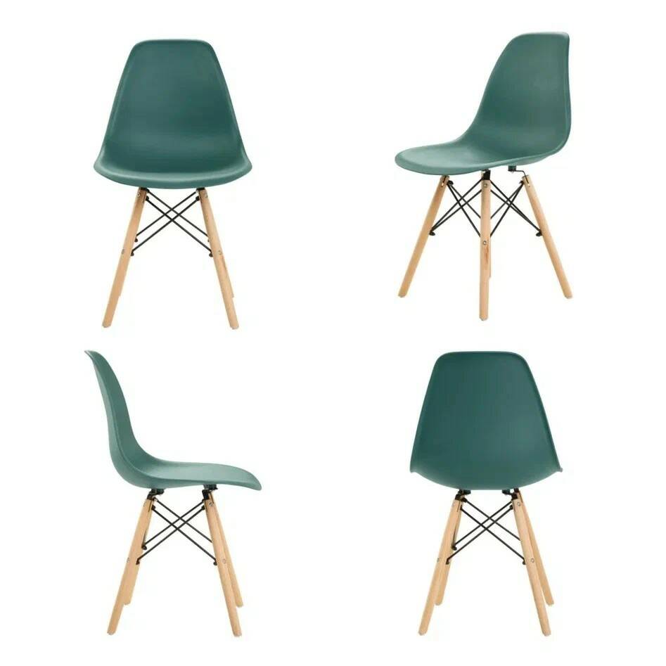 Комплект стульев 4 шт. LEON GROUP для кухни в стиле EAMES DSW, темно-зеленый