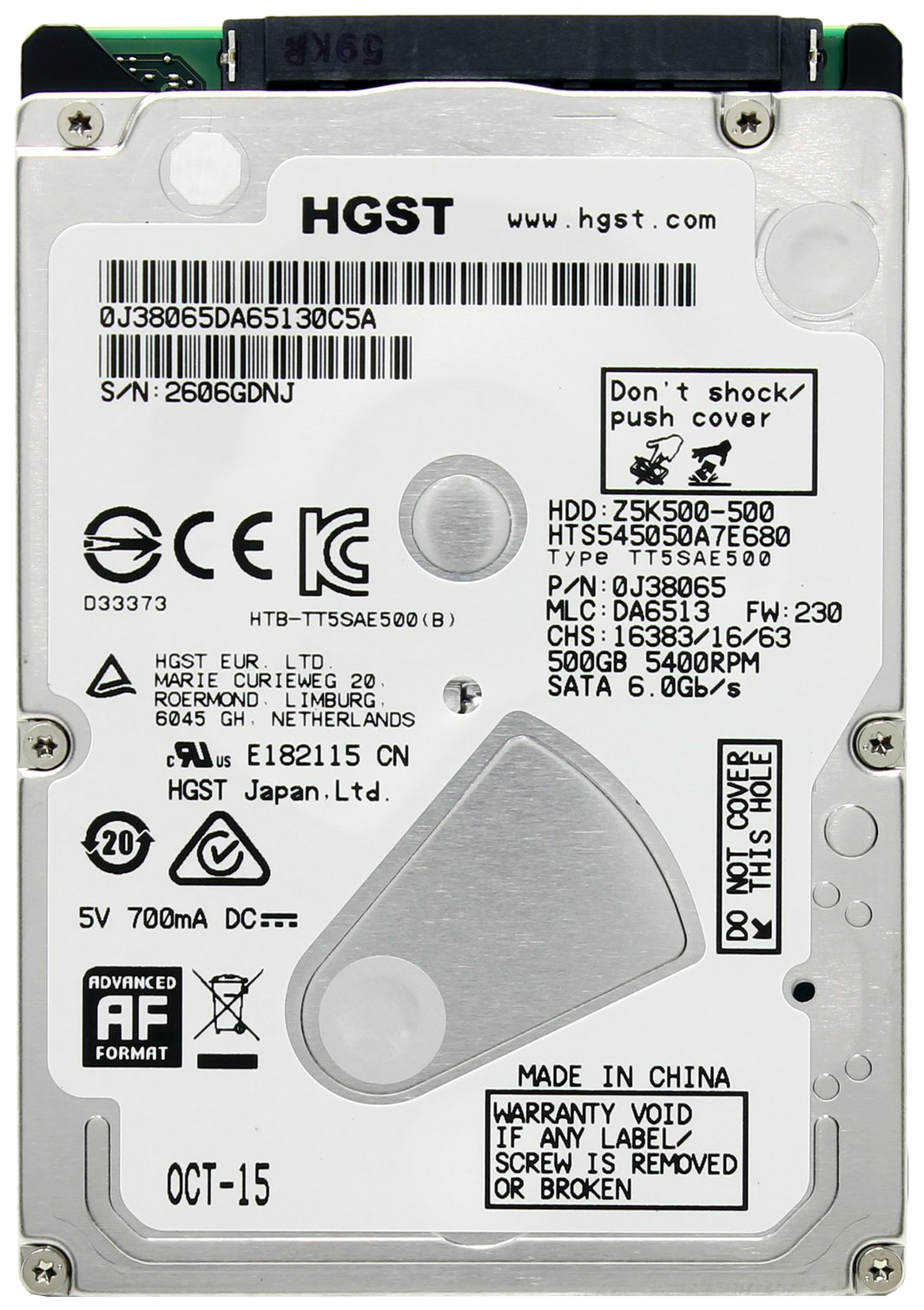 Жесткий диск HGST Travelstar Z5K500 500ГБ (HTS545050A7E680)