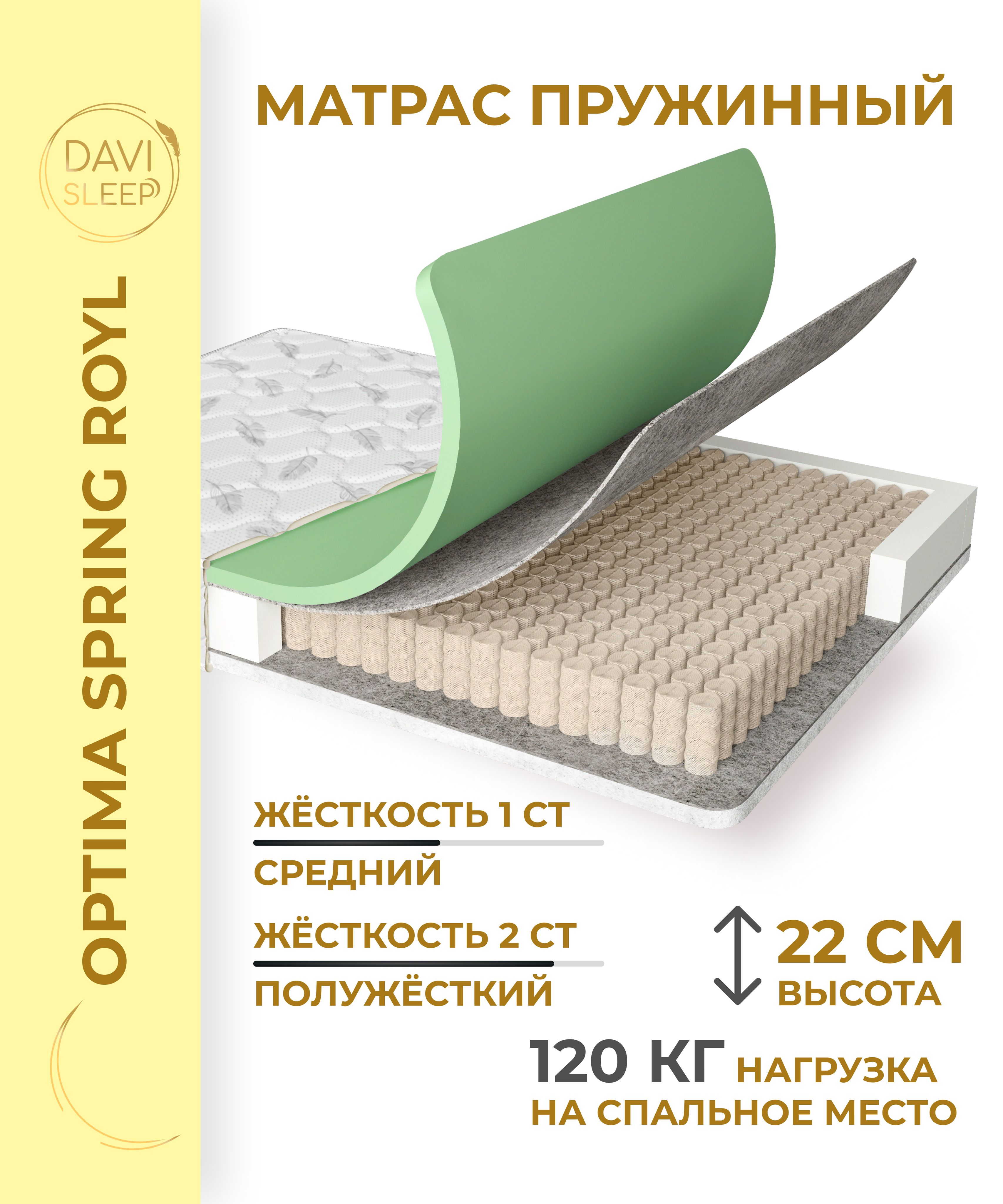 Матрас пружинный DAVI SLEEP Optima SpringRoyl 125х170 анатомический