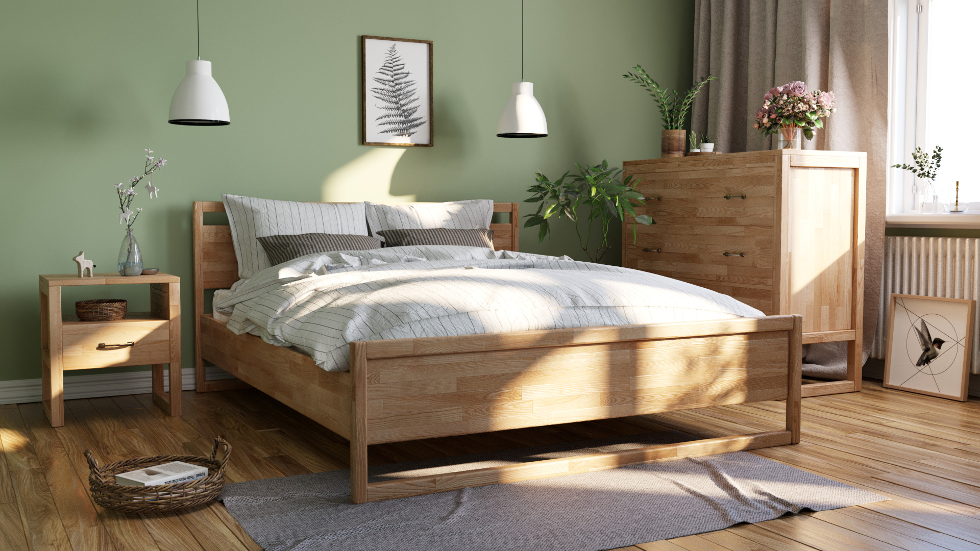 Кровать двуспальная деревянная Равновесие Next, 180х200 см, из массива березы