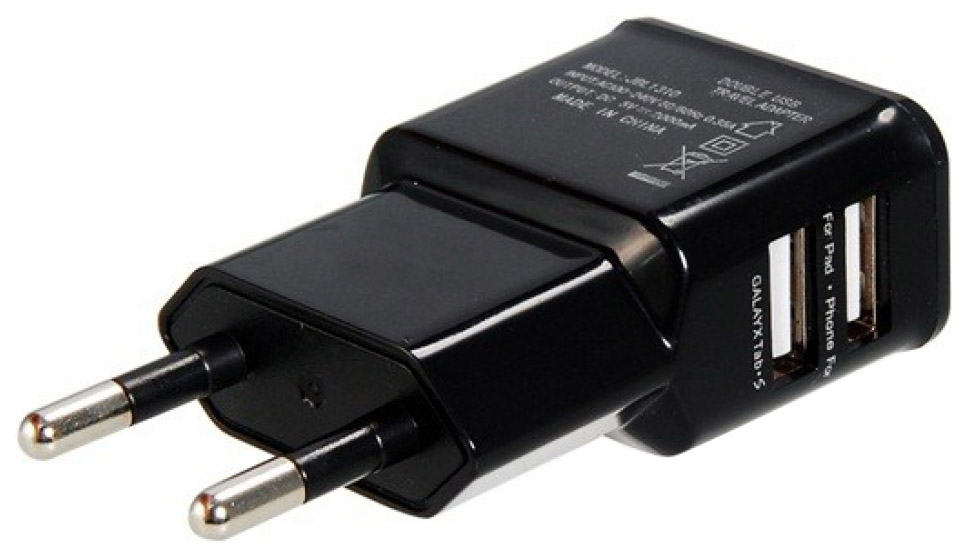Сетевое зарядное устройство Orient PU-2402, 2 USB, 2,1 A, black
