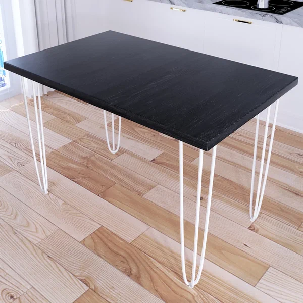 Стол кухонный Solarius Loft металл-дерево 120x60х75 цвет черного оникса с белыми ножками