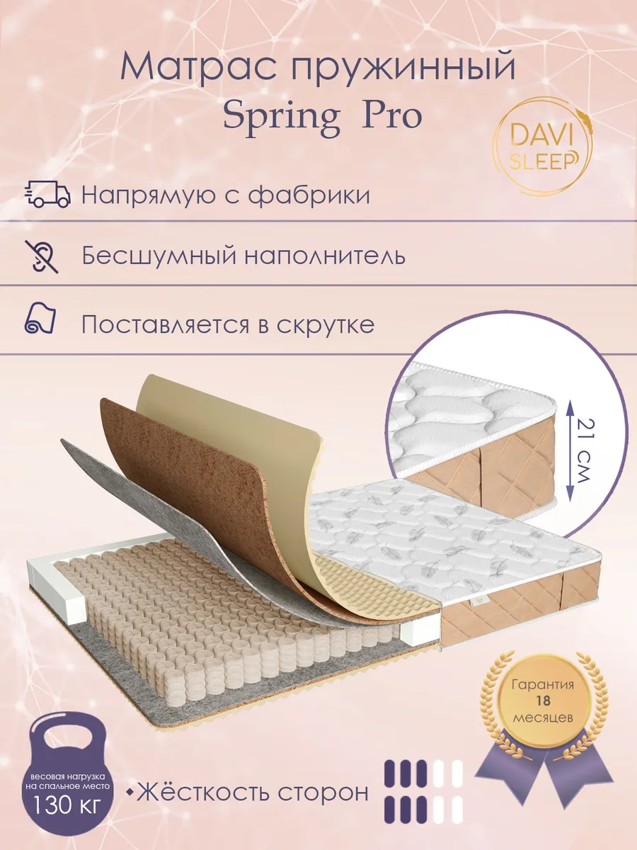 Матрас 110х170 пружинный, DAVI SLEEP Spring Pro, ортопедический на кровать 170х110