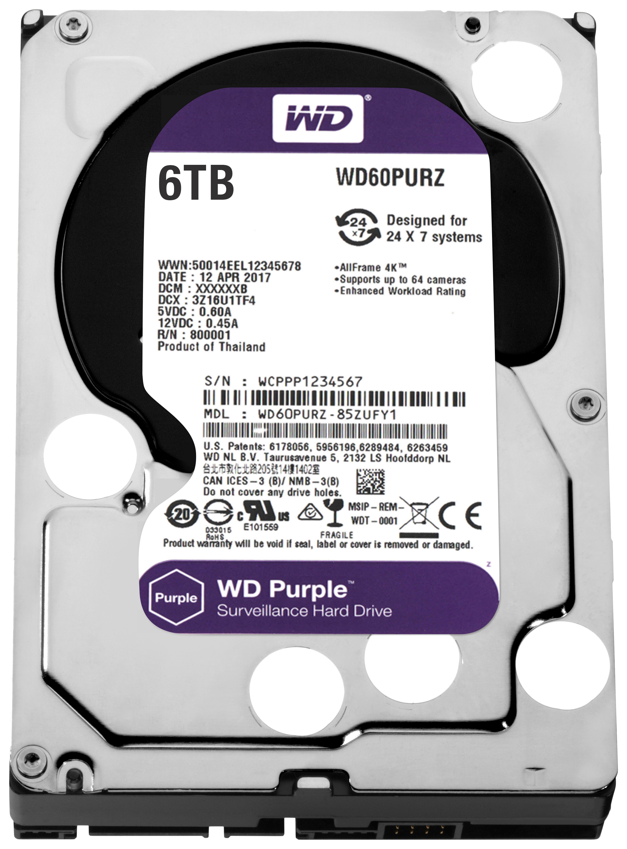 Жесткий диск WD Purple 6ТБ (WD60PURZ)