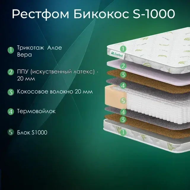 Матрас Everest Ту-Вэй Рестфом Бикокос S1000 пружинный 140 х 200 см