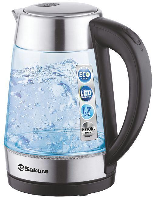 Чайник электрический SAKURA SA-2728SBK 1.7 л серебристый, прозрачный