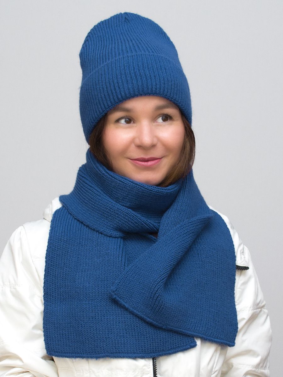 Компелкт (шапка+шарф) комплект женский LanaCaps 22544409 синий р.56-58
