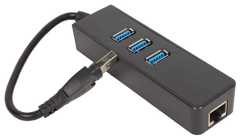 Концентратор ORIENT JK-340 USB 3.0 Черный HUB 3 Ports + Gigabit Ethernet Adapter