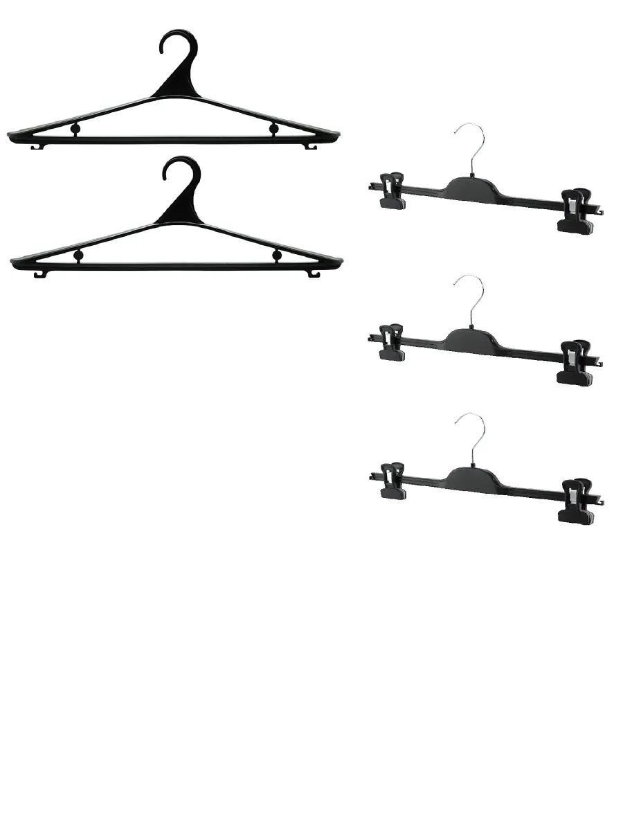 Набор вешалок Valexa ВБ-2 для верхней одежды, черная, 2шт + PV-36 брючная, черная, 3шт