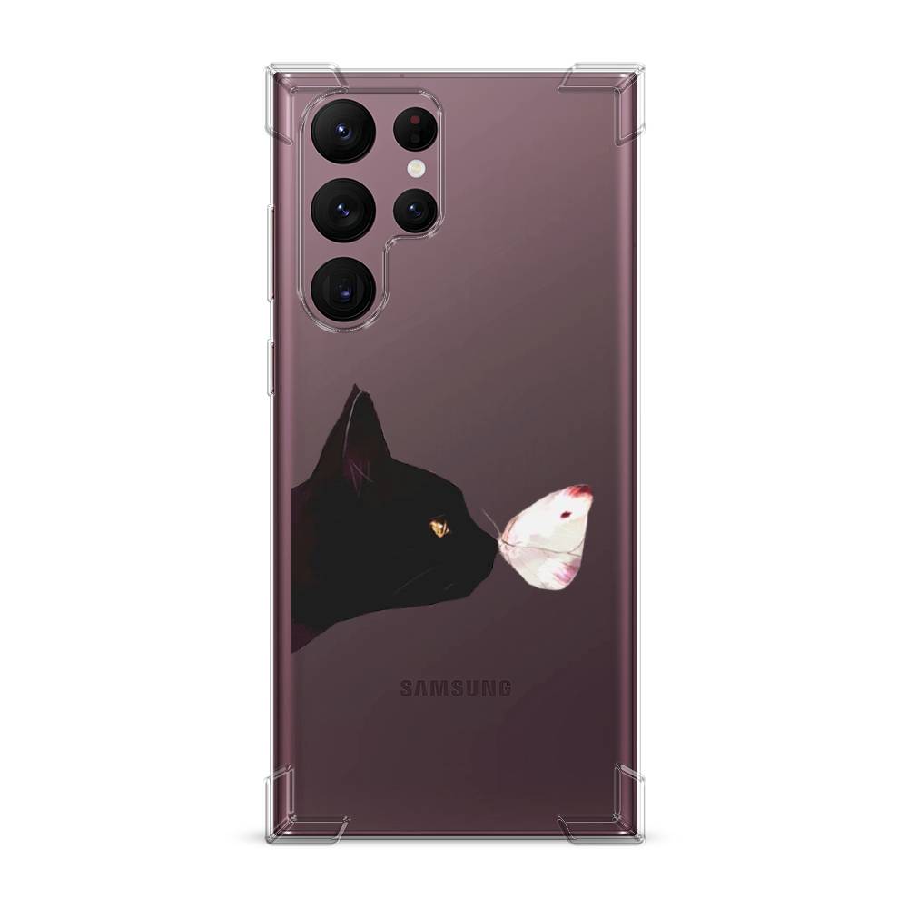 Чехол Awog на Samsung Galaxy S22 Ultra / Самсунг S22 Ultra "Черный кот и бабочка"