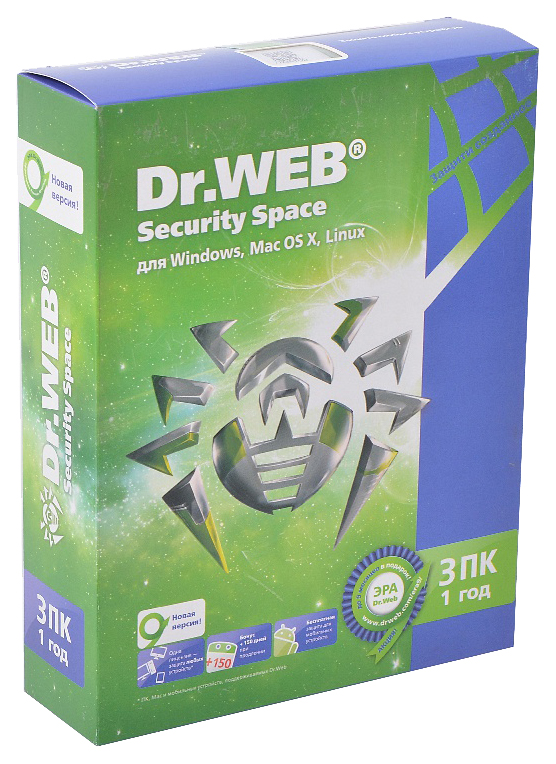 Антивирус Dr.Web Security Space Pro 3 устройства, 1 год