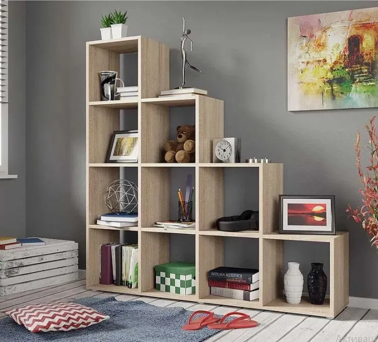 Стеллаж модульный Каскад 10 ячеек, Дуб Сонома, 140х33х140 см
