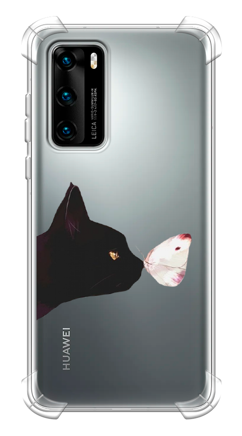 Чехол Awog  на Huawei P40 "Черный кот и бабочка"