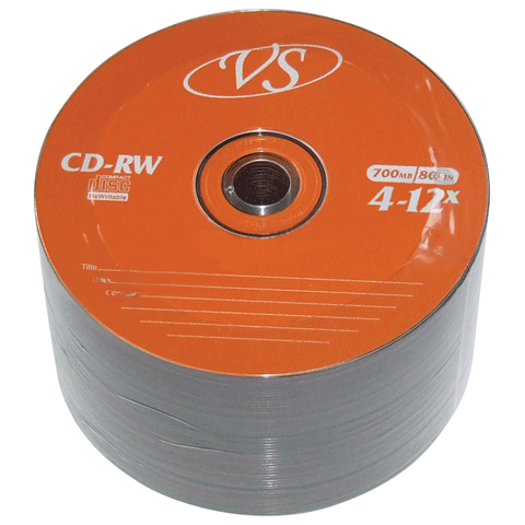 Диски CD-RW VS, 700 Mb, 4-12, VSCDRWB5001, 50 штук