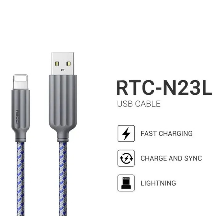 Кабель для зарядки телефона Recci Honour RTC-N23L USB-A to Lightning 2.4A, 1 метр - Серый
