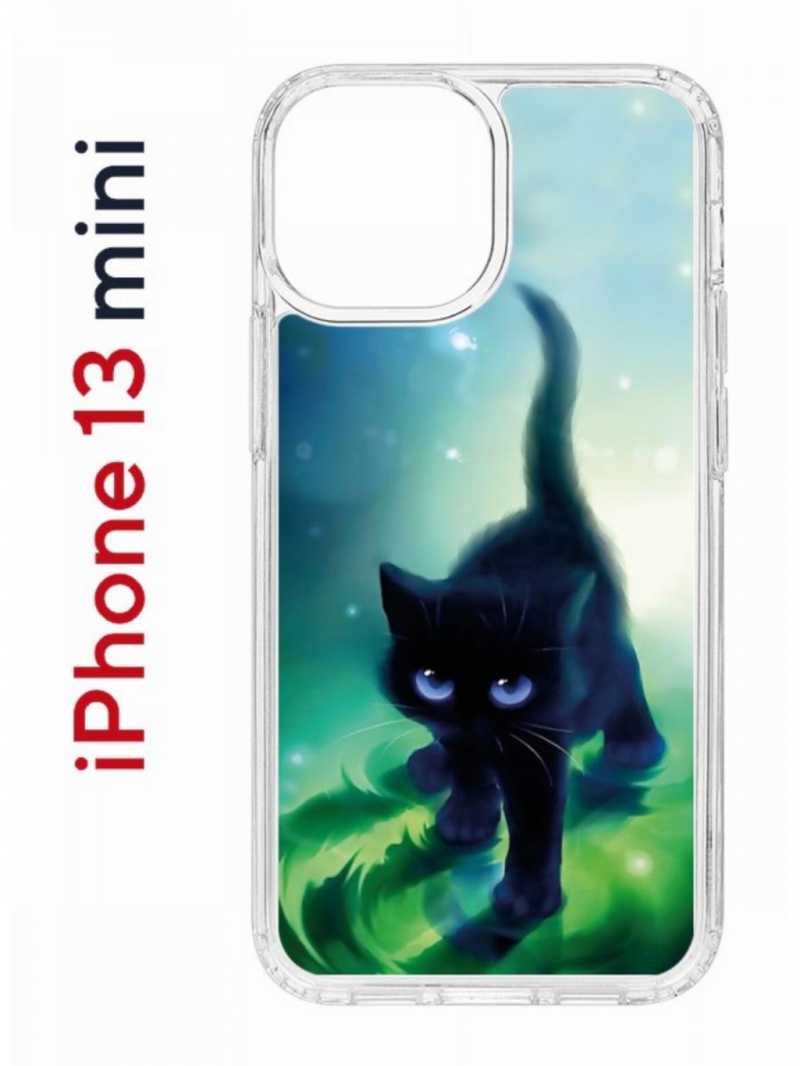 Чехол на iPhone 13 mini с принтом Kruche Print Черный кот, бампер с защитой камеры