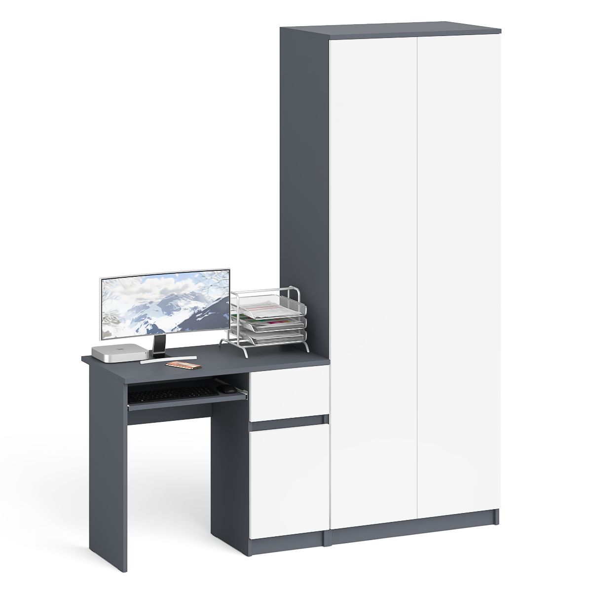 Шкаф 2-х дверный СВК Мори 800.1 и стол МС-1Пр графит/белый, 170х50х210 см