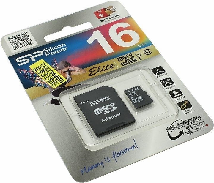 Карта памяти Silicon Power Elite Gold microSDHC 16GB + адаптер (SP016GBSTHBU1V1GSP)