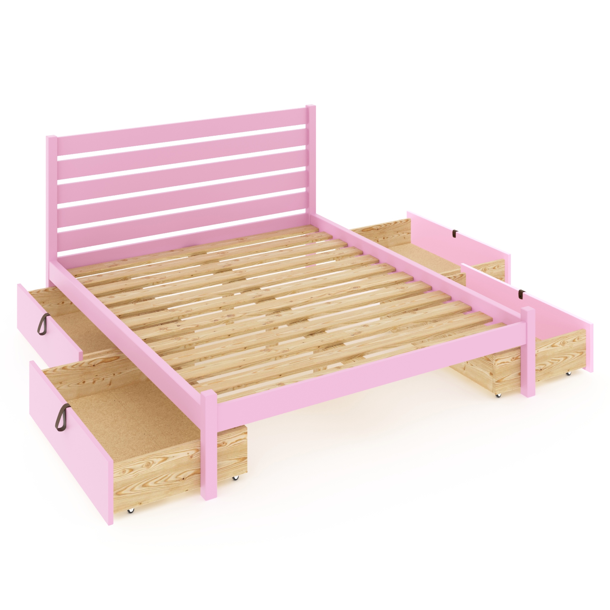 Кровать Solarius Классика реечное основание высокая спинка 120х200, 4 ящика, цвет розовый