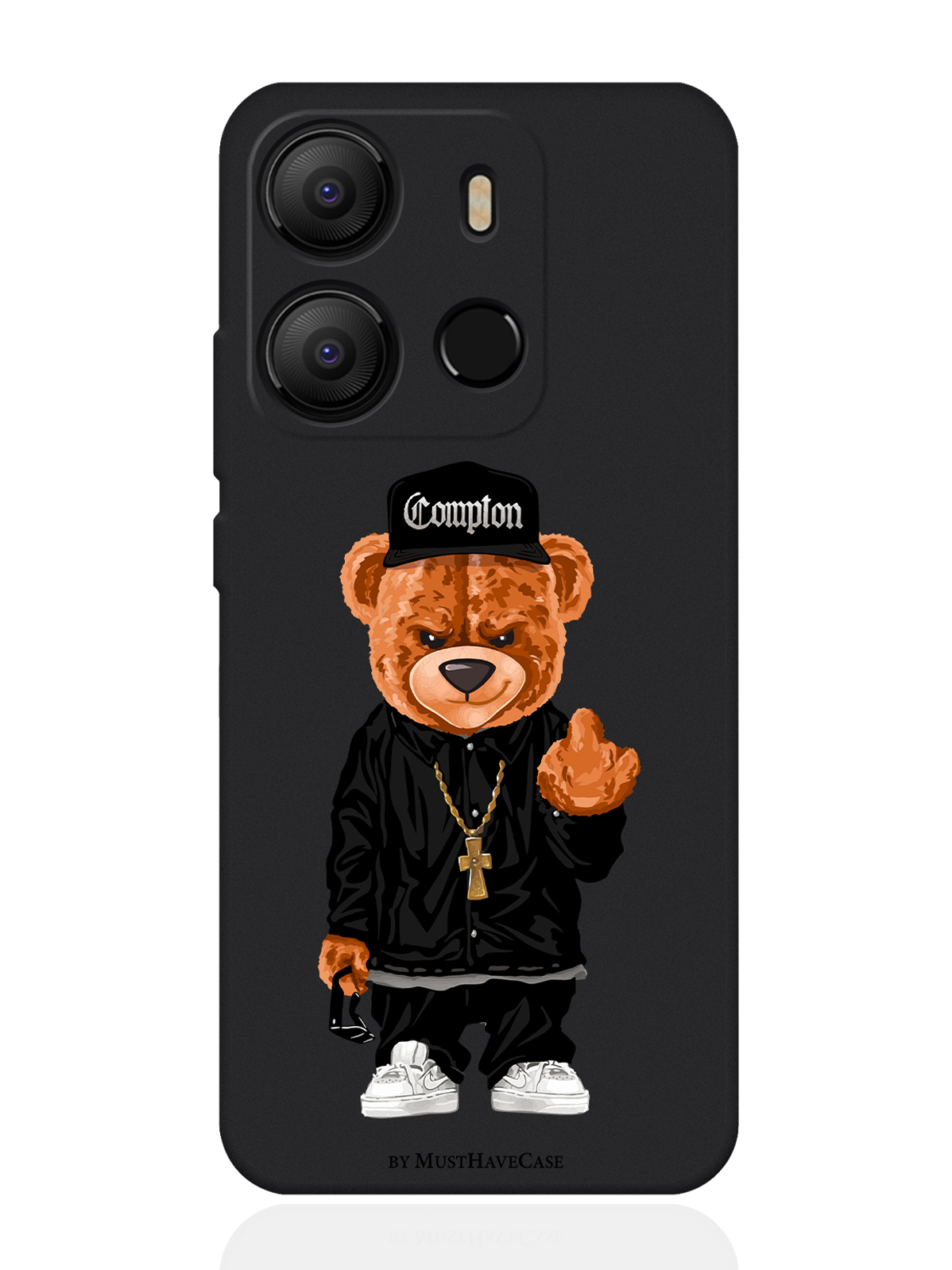 Чехол для Tecno Pop 7 Мишка Compton черный