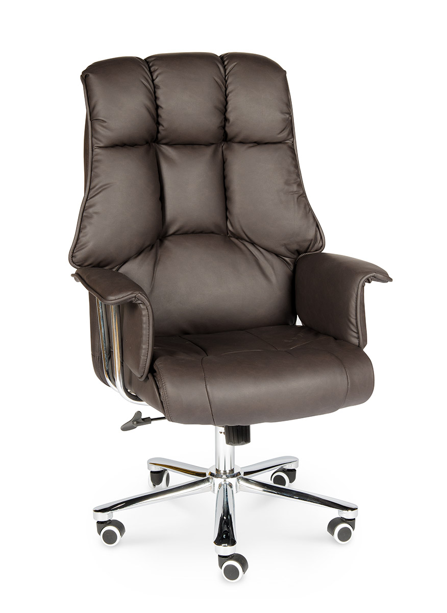 Кресло офисное Norden Президент, сталь/хром, темно-коричневая экокожа