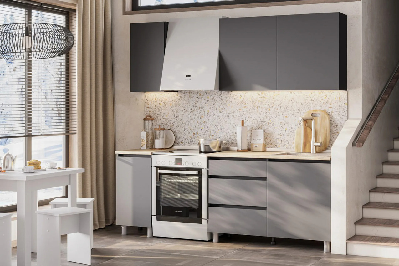 Кухонный гарнитур SV-мебель Денвер 1,6м Графит серый/Дуб Сонома