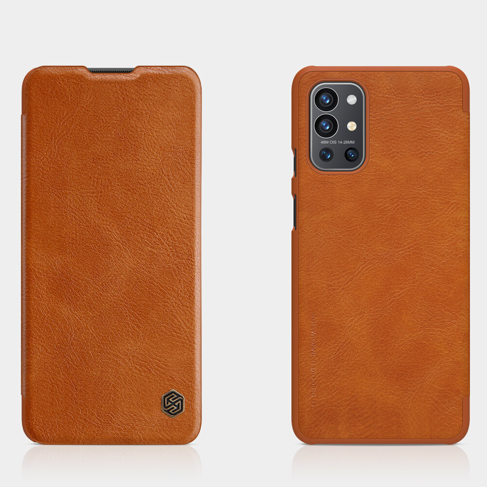 Кожаный чехол-книжка Nillkin Leather Qin для OnePlus 9R (коричневый)