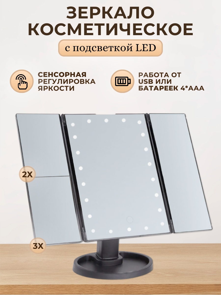 Зеркало настольное Аквалиния с подсветкой 18х22 см LED, USB D38102-5-2