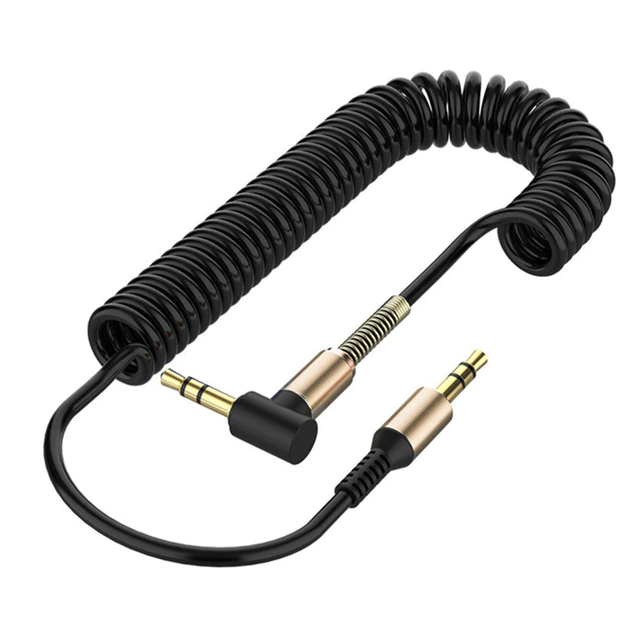Аудио кабель спиральный 1,5 м, AUX джек 3,5 мм акустический / черный