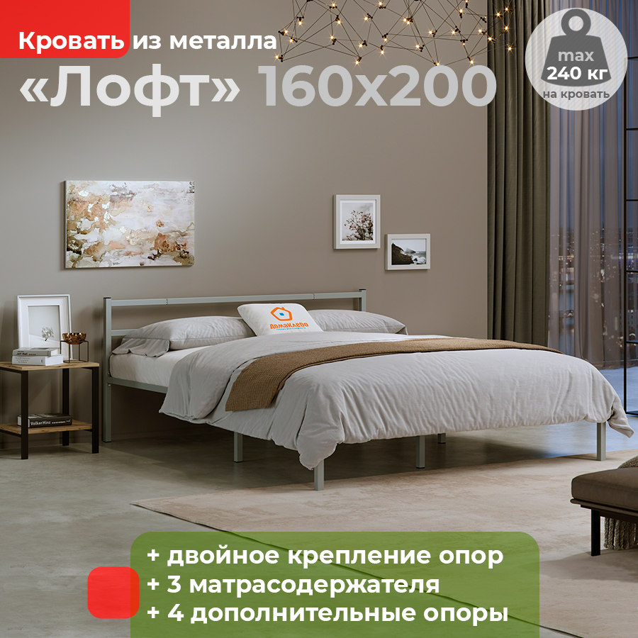 Кровать металлическая ДомаКлёво Лофт 160х200 серая